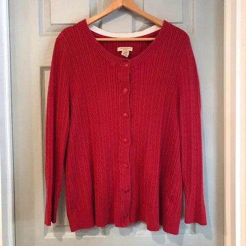 Covington Woman 20-22W Red Cable Knit Cotton Acrylic Cardigan Sweater ...