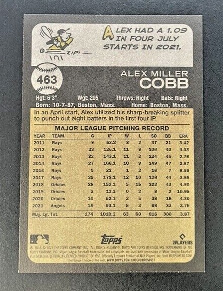 2022 Topps Heritage - Alex Cobb #463 San Francisco Giants | eBay