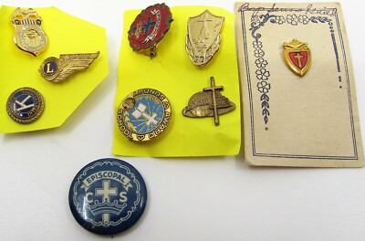 Lot 9 VTG Enameled Lapel Pins Church, Lions, Kiwanis, Boys Service ...