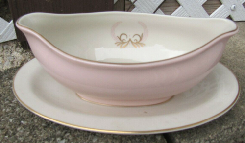 Fine Arts Royal Splendor Oval Gravy Boat Bowl with Plate Pink Gold MCM ...