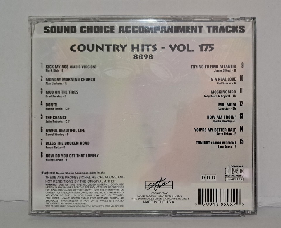 SOUND CHOICE KARAOKE SPOTLIGHT SERIES - COUNTRY HITS VOL. 175 - SC 8898 ...