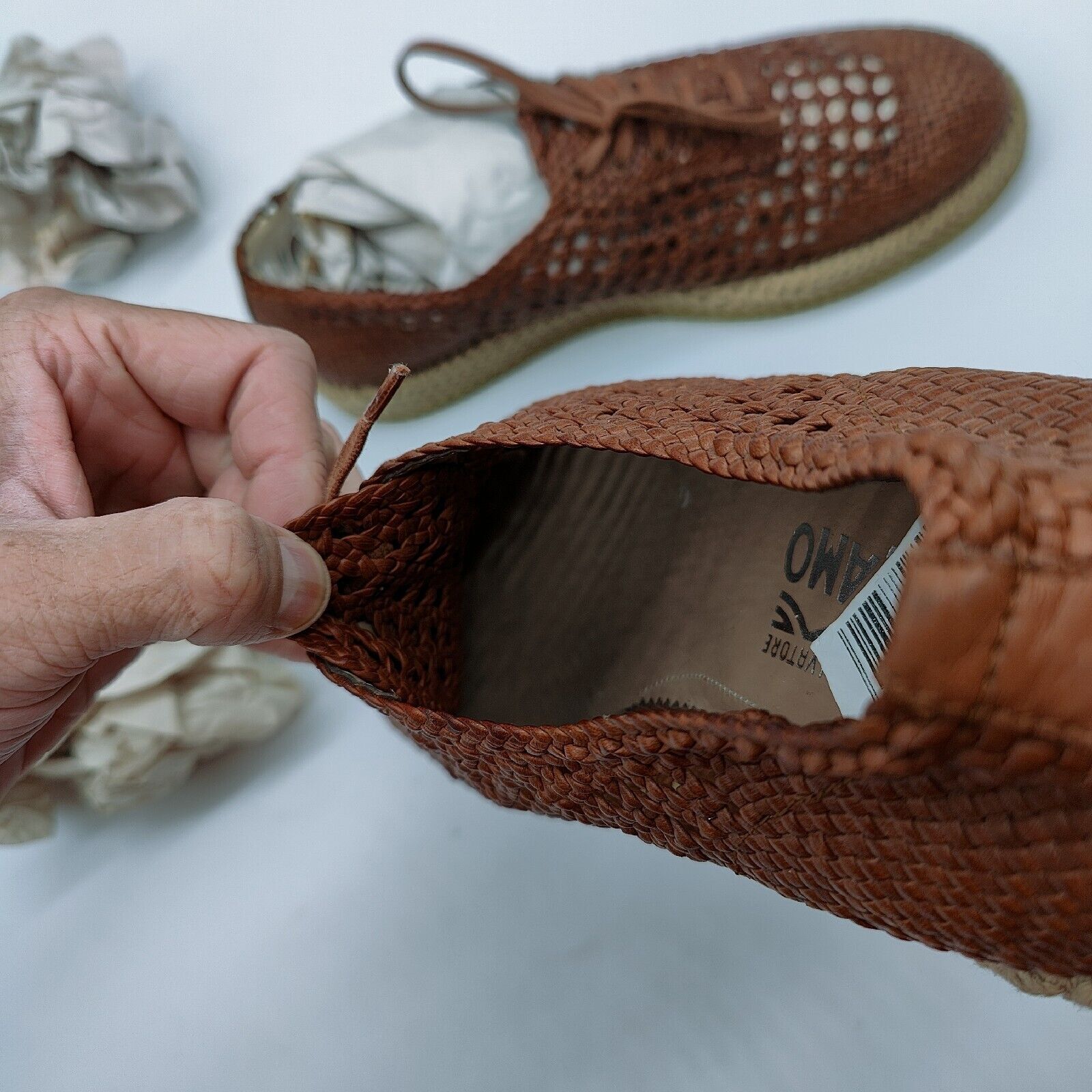 New Defect- Ferragamo Woven Brown Dress Men's Lace-up Woven Oxford ...