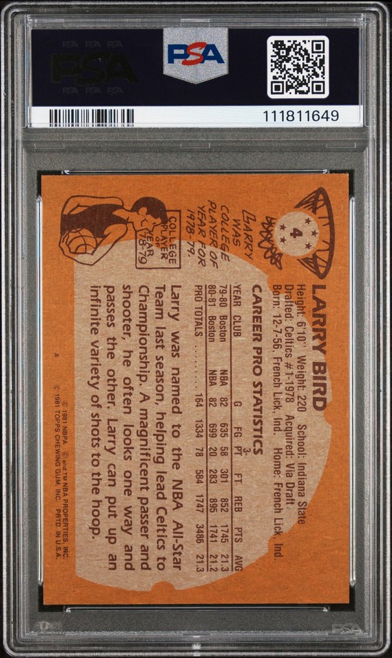 1981 TOPPS #4 LARRY BIRD PSA 7 AUTO 10 | eBay