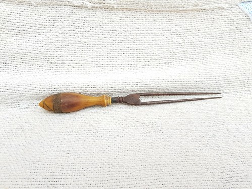 Vintage Primitive Tribal Lady Carved Horn Handle Iron Hair Bun Pin ...