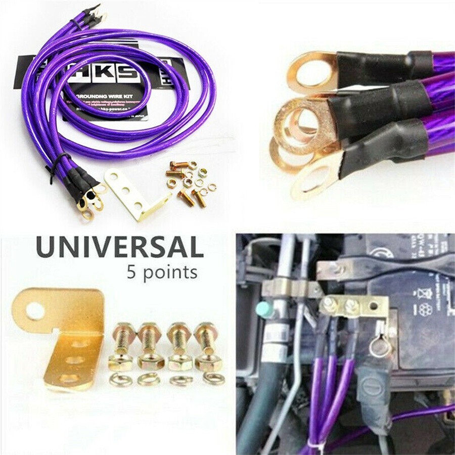 PURPLE Car Ground Wire Kit Racing Grounding Cable 5-Point Performance ...
