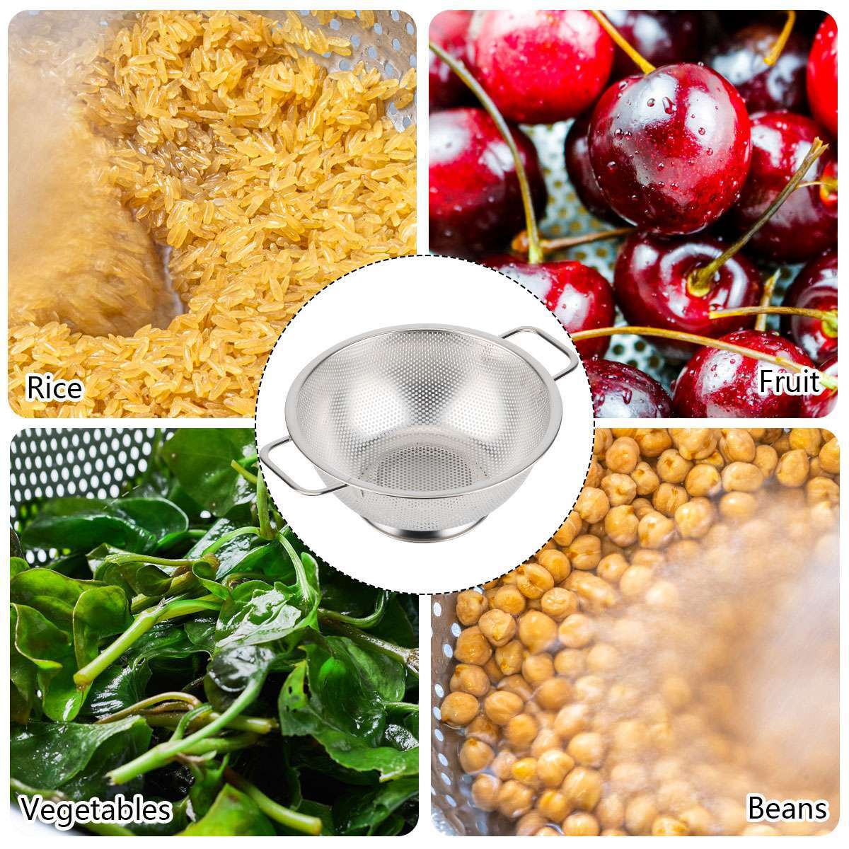 Kitchen Colander Stainless Steel Mesh Strainer Net Baskets 2 Flat Side ...