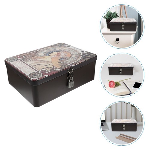 Storage Box with Lock Travel Child Decorative Tins Lids Small Lockbox ...