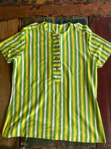 Beeline Fashions vintage yellow & green stripe top S/M cotton | eBay