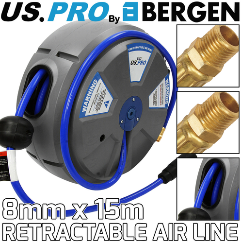 BERGEN 15 metre Retractable Air Hose Wall Mounted Compressor Air Line ...