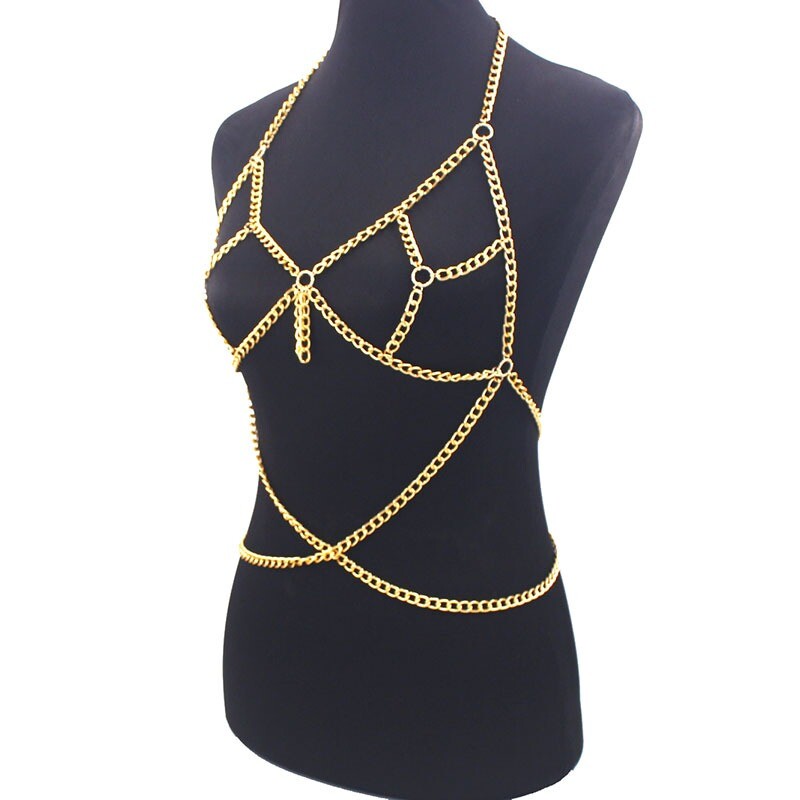 Women Bralette Rave Metal Chain Ladies Chest Harness Body Jewerly Party ...