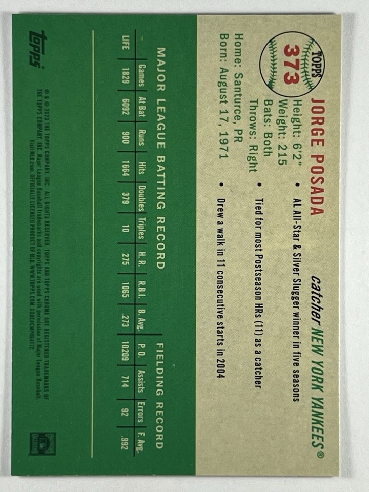 Jorge Posada 2023 Topps Chrome Platinum Anniversary #373 New York ...