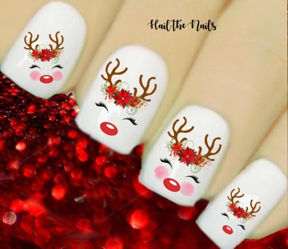 Christmas Snow Nails - Rudolf Santa Nails - Srocking Filler Nail Art | eBay