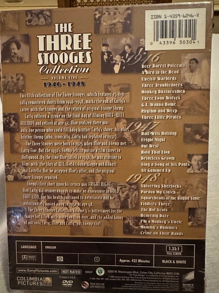 Three Stooges collection vol 5 1946-1948 factory sealed DVD | eBay