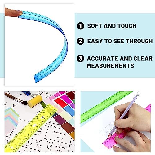 24 Pack Clear Ruler Plastic Rulers 12 Inch Transparent Assorted Color ...