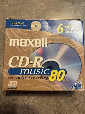 Maxell CD-R Gold Music 80 Min 5-Pack Slimline Jewel Cases New In Sealed ...