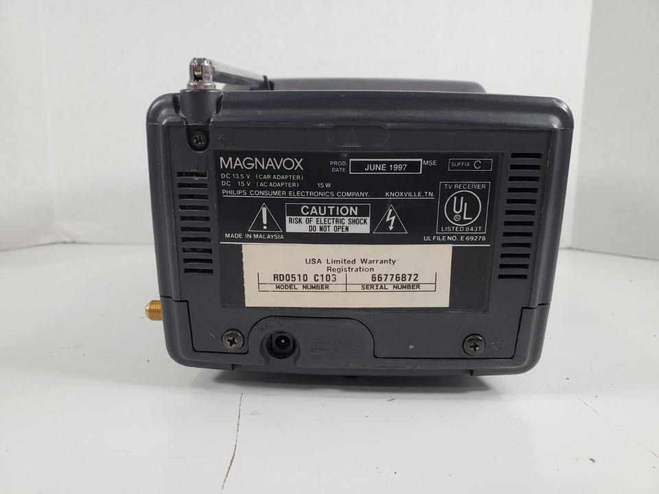 Vintage Magnavox RD0510 C103 Portable 5” TV With Power Cord COLOR TV ...