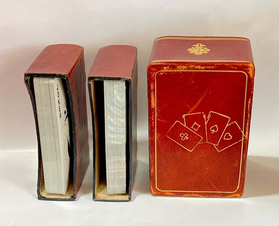 Rare Vntg Italian? Leather 2 Deck Playing Card Holder Box Books ...