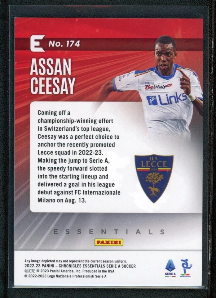 2022-23 ASSAN CEESAY 16/49 PANINI CHRONICLES ESSENTIALS SERIE A ROOKIE ...