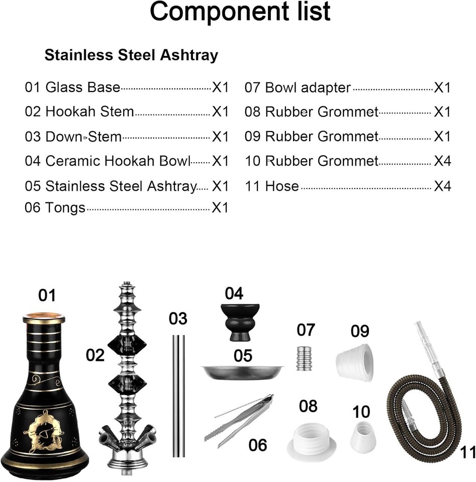 4 Hose Hookah Set 21'' Shisha Hookah Set With Medium Glass Vase ...