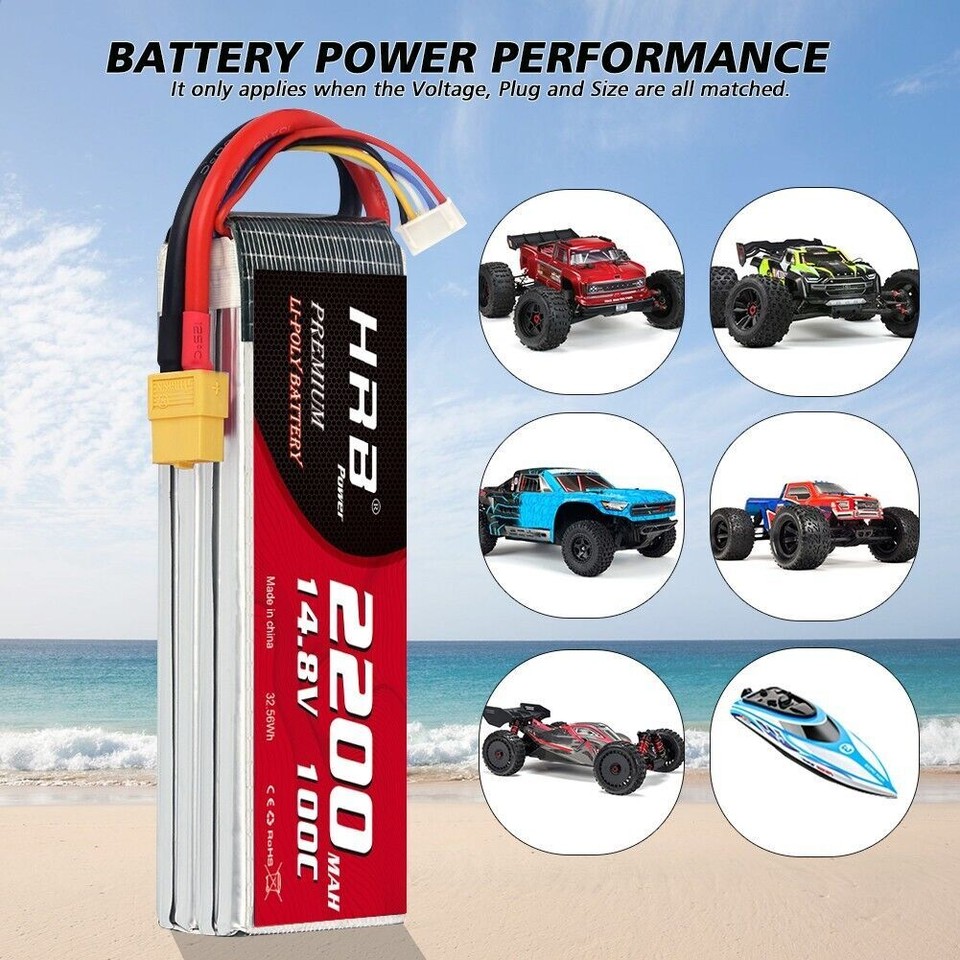 2pcs HRB 14.8V 4S 2200mAh 100C XT60 LiPo Battery For RC Boat Airplane ...