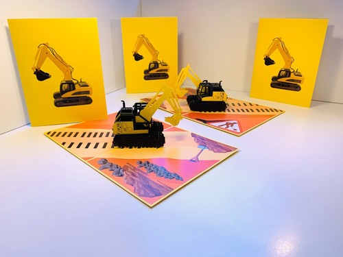 Origami Pop Cards Excavator Crane Digger Truck 3D Pop Up Card Happy ...