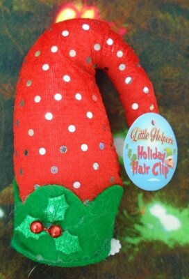 Little Helpers Holiday Hair Clip Red & Green with Gold Dots and Holly ...