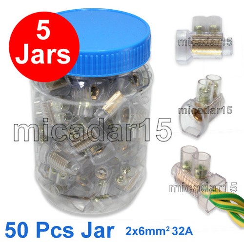 BULK 5 Jars x 50 x DOUBLE Screw Connectors in Jar - Cable Wire Joiner ...