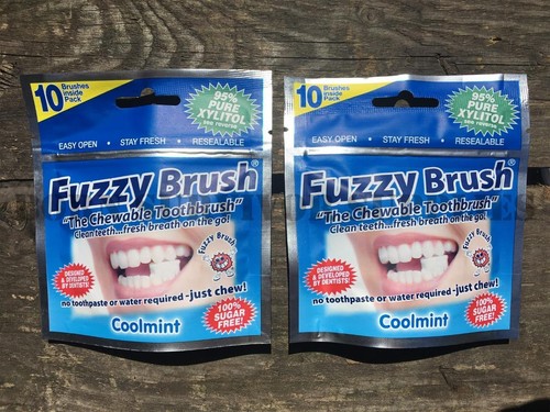 2 x FUZZY BRUSH CHEWABLE TOOTHBRUSH Coolmint Disposable Travel Camping Wash Kit | eBay UK