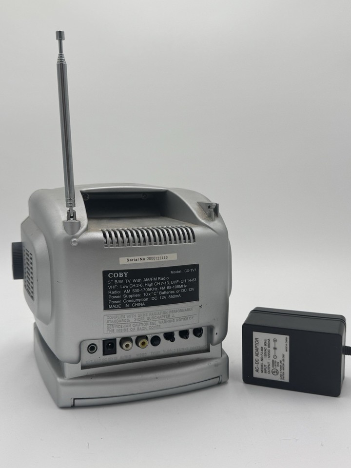 Coby CX-TV1 5" Portable Black & White CRT Television AM/FM Radio In ...
