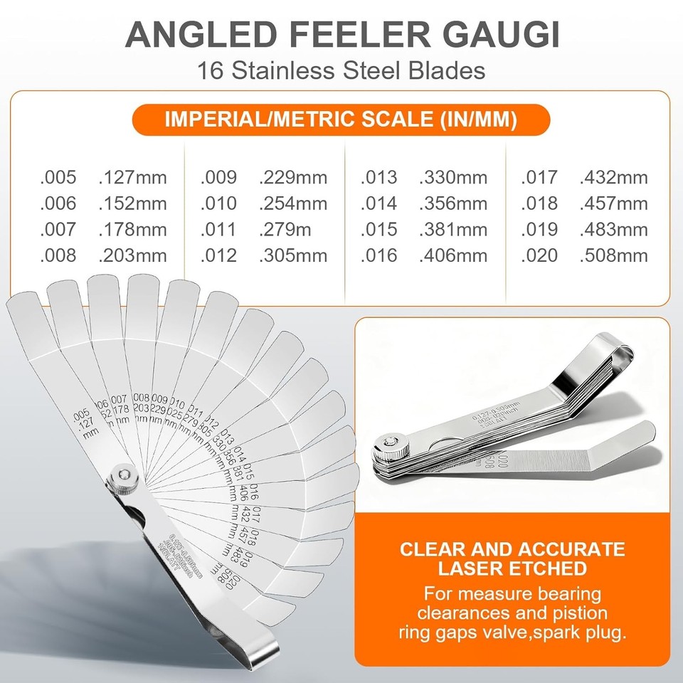 2Pcs Stainless Steel Feeler Gauge Set,32 Straight Blades Feeler Gauge ...