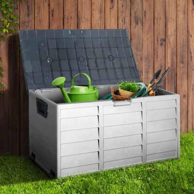 LARGE PLASTIC GARDEN STORAGE BOX OUTDOOR WATERPROOF DECK CONTAINER ...
