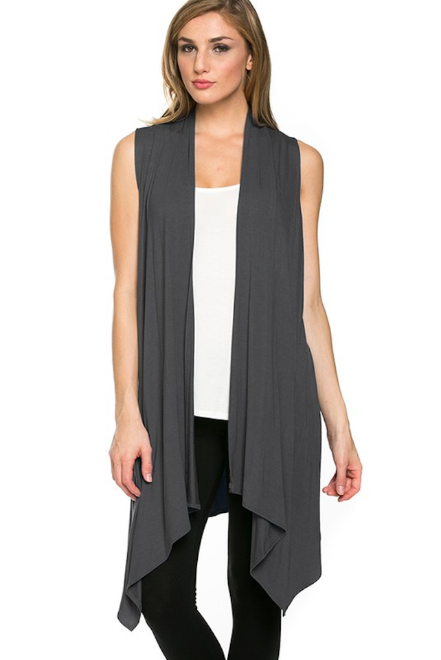 Womens Sleeveless Solid Cardigan Asymmetrical Hem Open Front Wrap Drape ...