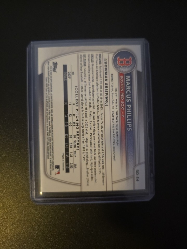 2025 Marcus Phillips 1st Bowman Draft Gold 5/50 Red Sox | eBay