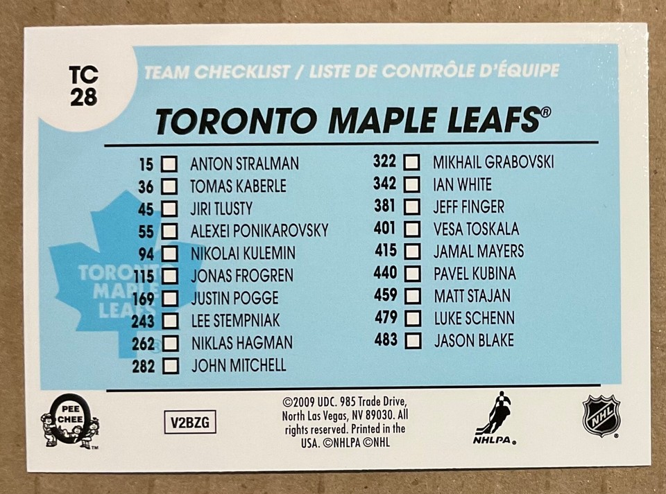 2009-10 TORONTO MAPLE LEAFS O-PEE-CHEE OPC TEAM CHECKLIST FOIL INSERT ...