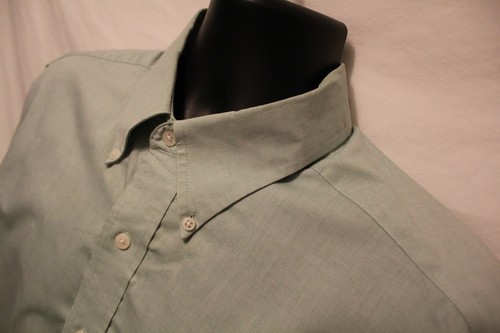 Bass Dress Shirt Green 100% Cotton Sz 17 17 1/2 Wrinkle Free Pinpoint ...