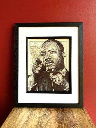 Martin Luther King Jr Art Print. Pen Drawing Over Map Of Georgia. A4 ...