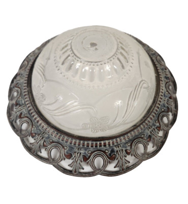 Art Deco Ceiling Light Fixture Cover *Etched Glass Metal Rim* No Knob ...