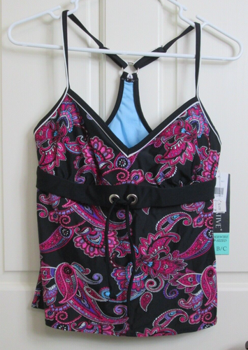 NWT Beach Native Black Paisley Tankini Top Womens Size 36B/C Underwire ...