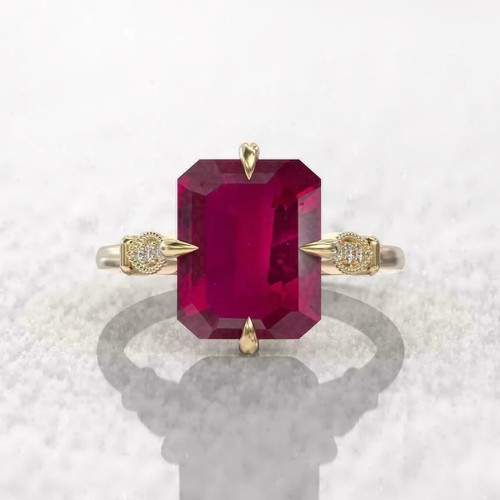 2 CT Emerald Cut Lab Created Ruby Engagement Ring 14K Yellow Gold Silver Plated | eBay