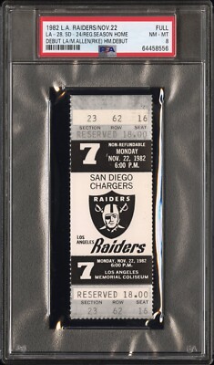 1982 LOS ANGELES RAIDERS INAUGURAL GAME FOOTBALL FULL TICKET PSA 8 ...