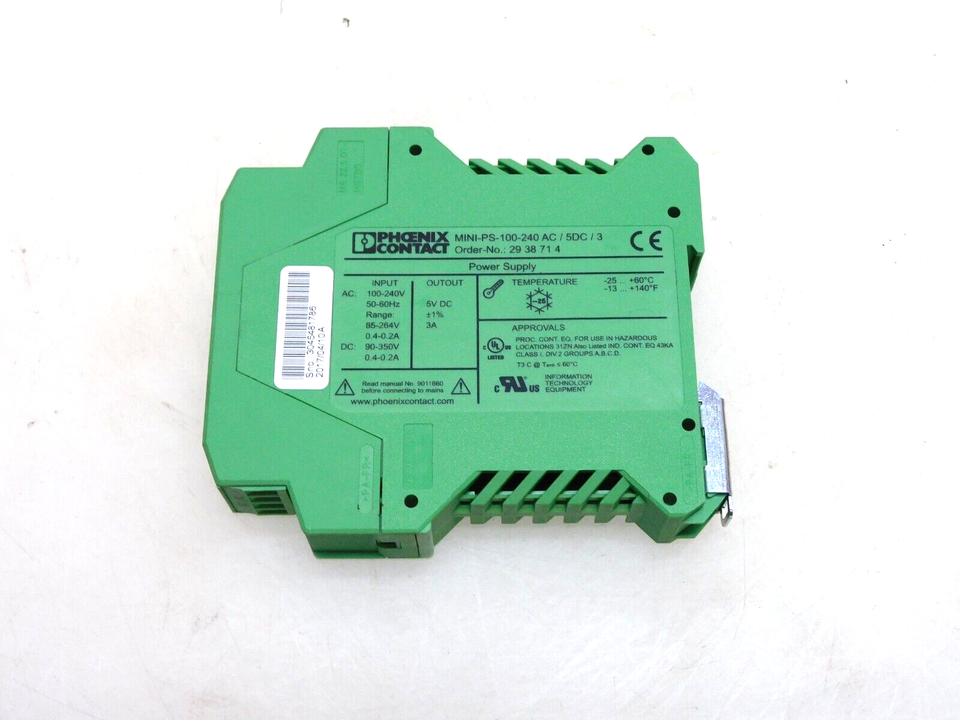 PHOENIX CONTACTOR MINI-PS-100-240 AC/5DC/3 POWER SUPPLY 100-240VAC | eBay