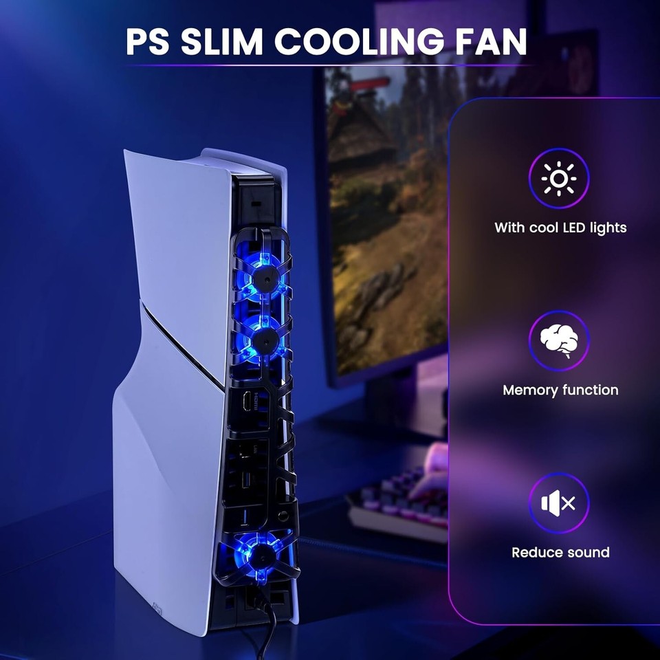 PS5 Slim Cooling Fan For PS5 Slim Disc/Digital Console Cooler Fan LED ...