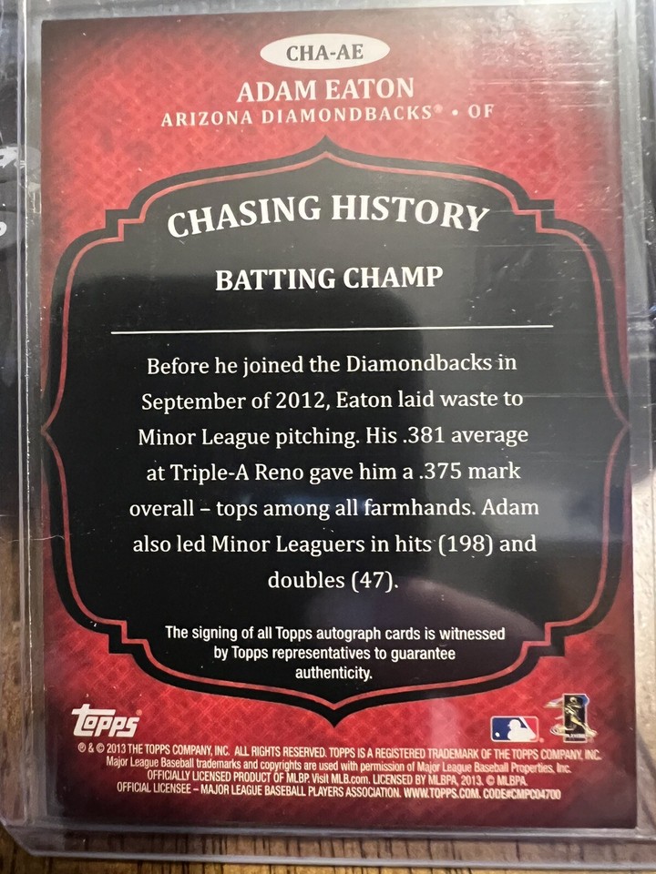 2013 Topps Baseball Chasing History Batting Champ Adam Eaton Auto ...