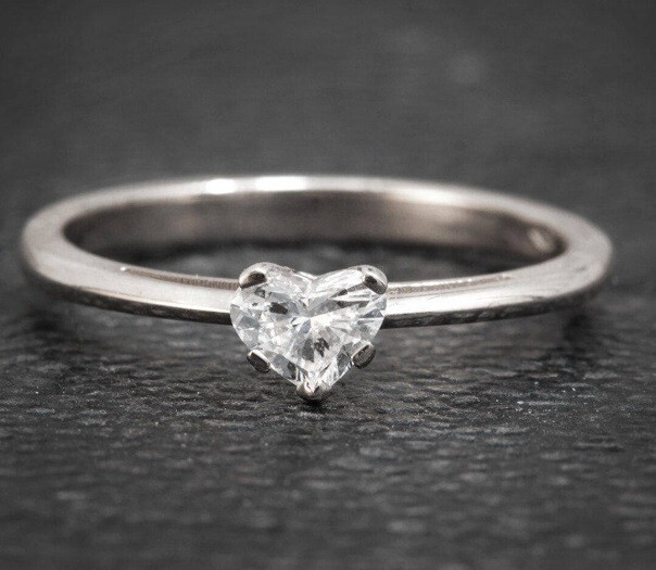 Natural Heart Real Diamond Solitaire Women's Engagement Ring In 10K ...