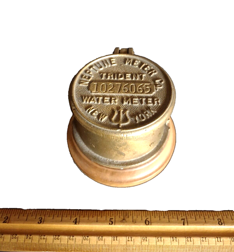 Vintage Brass Neptune Meter Co Trident New York Water Meter Trinket Box ...