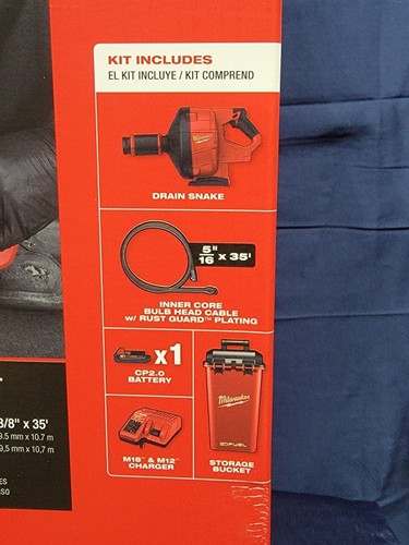 Milwaukee 2772A-21 M18 FUEL Drain Snake with Cable Drive Locking Feed ...