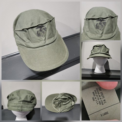 VTG 1988 USMC Marine 8 Point OG-107 Sateen Utility Cap Hat 1980s 80s ...
