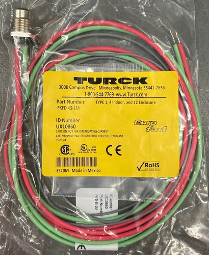 UX10860, Turck, M12 eurofast Female Nickel Plated Receptacle, 5 Wire | eBay