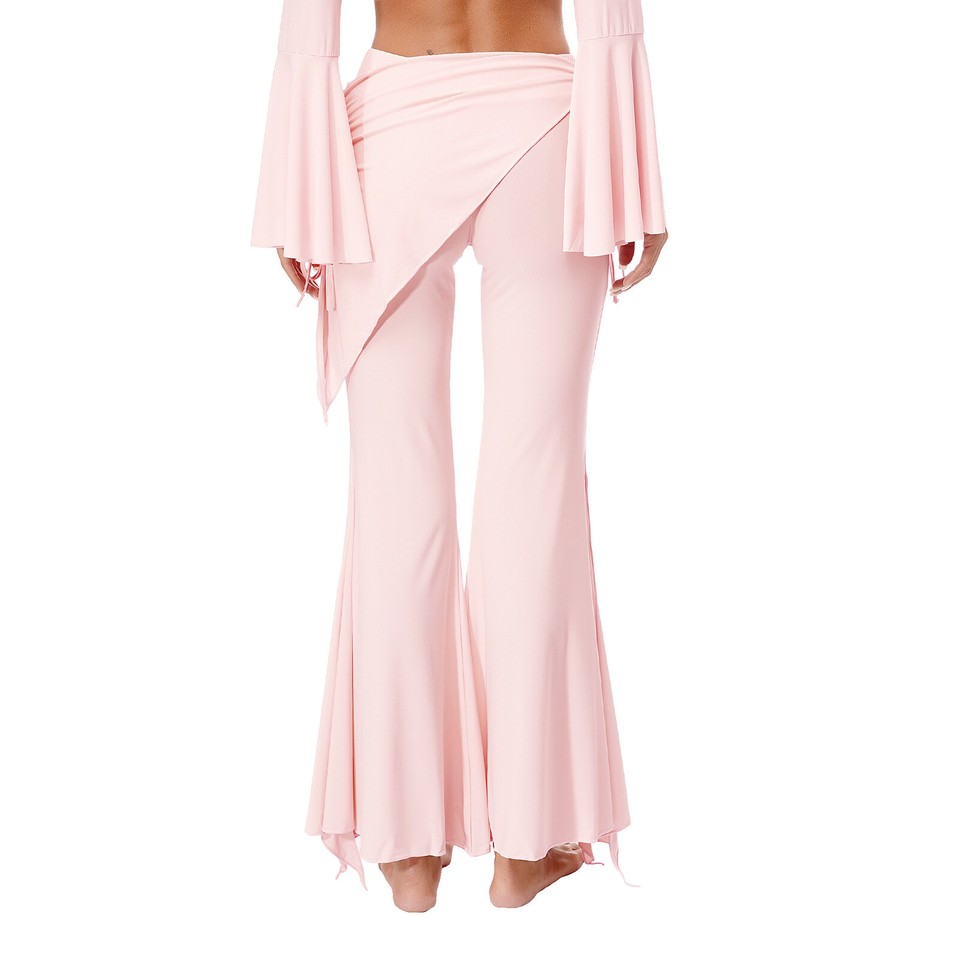 Womens Bottoms Wide Leg Belly Dance Elastic Waistband Pants Solid Color ...