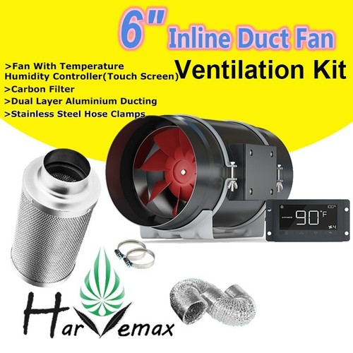 6" Inline Fan Filter Ducting Vent Kit With 10 Speed Humidity Control ...